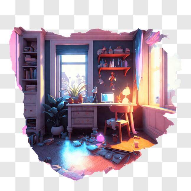 Download Cozy Study Room with Books and Plants PNGs Online - Creative ...