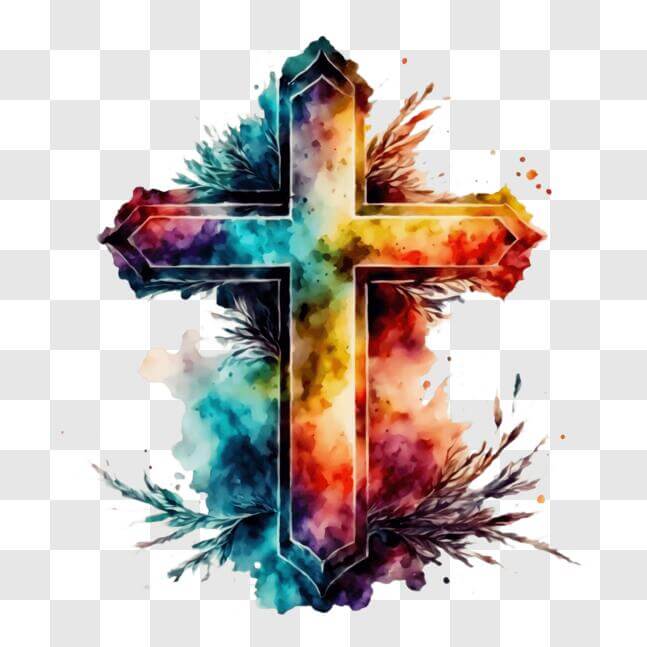 Download Colorful Cross with Paint Splashes PNGs Online - Creative Fabrica