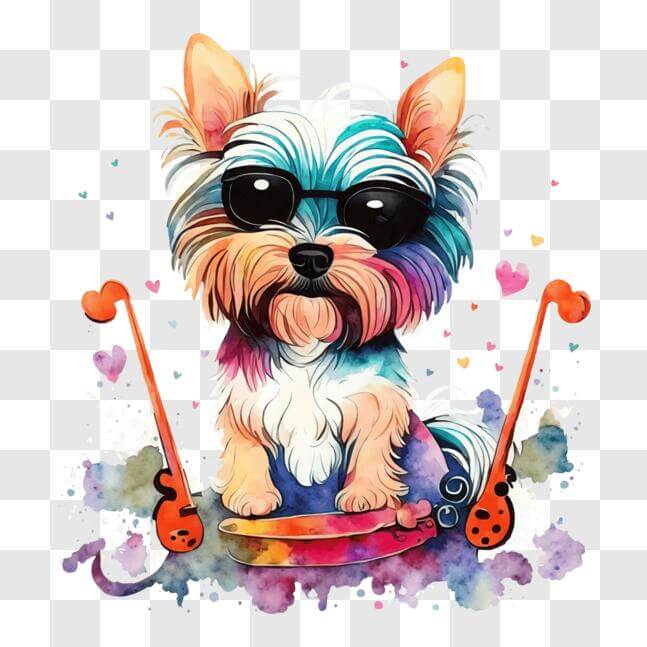 Download Colorful Yorkshire Terrier Dog with Sunglasses and Watercolors ...