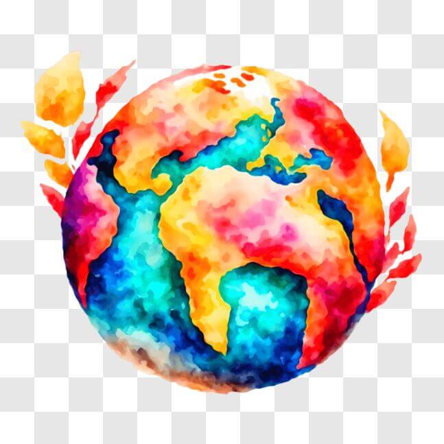 Download Watercolor Painting of Earth with Colorful Leaves PNGs Online ...