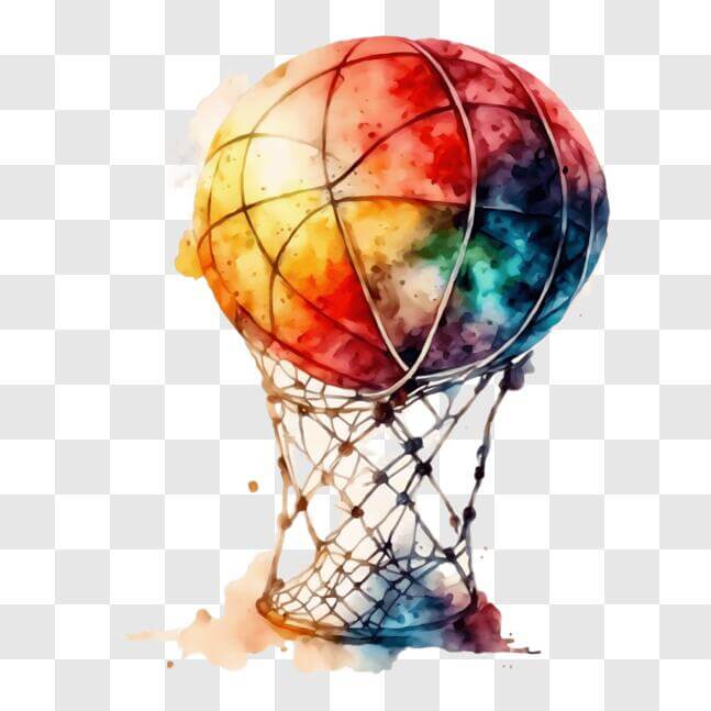 Download Colorful Watercolor Basketball Ball in Net PNGs Online ...