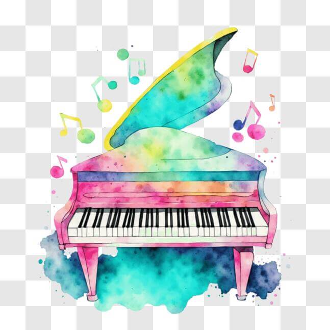 Download Colorful Watercolor Piano with Music Notes Background PNGs ...