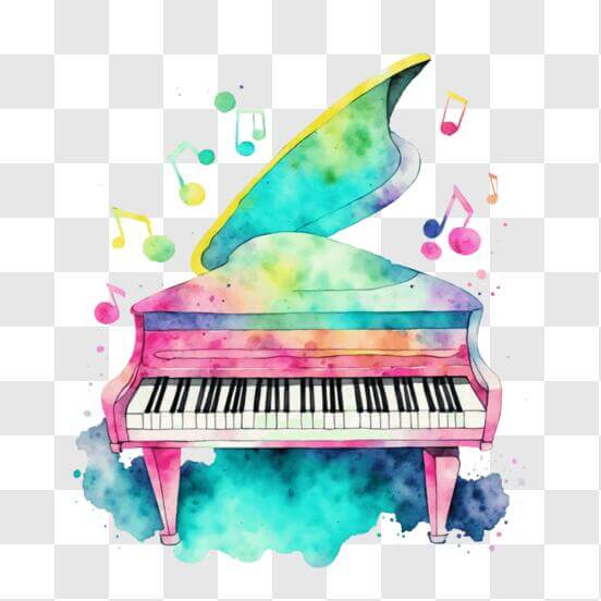 Download Upright Piano Watercolor Painting with Musical Notes and Sheet ...