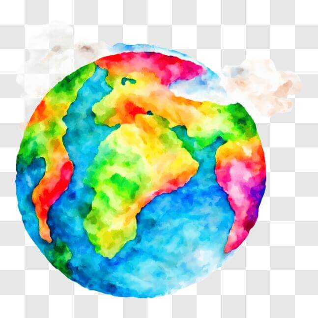 Download Colorful Watercolor Painting of Earth with Clouds PNGs Online ...