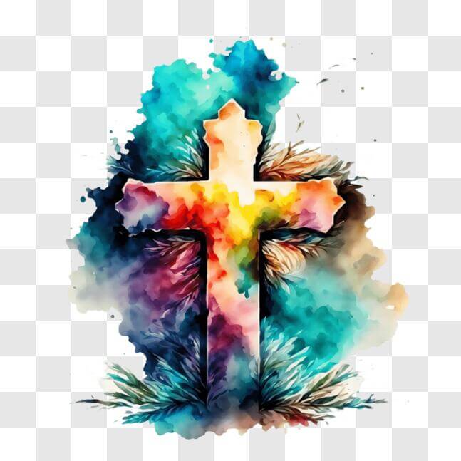Download Colorful Cross with Watercolor Splashes on Black Background ...