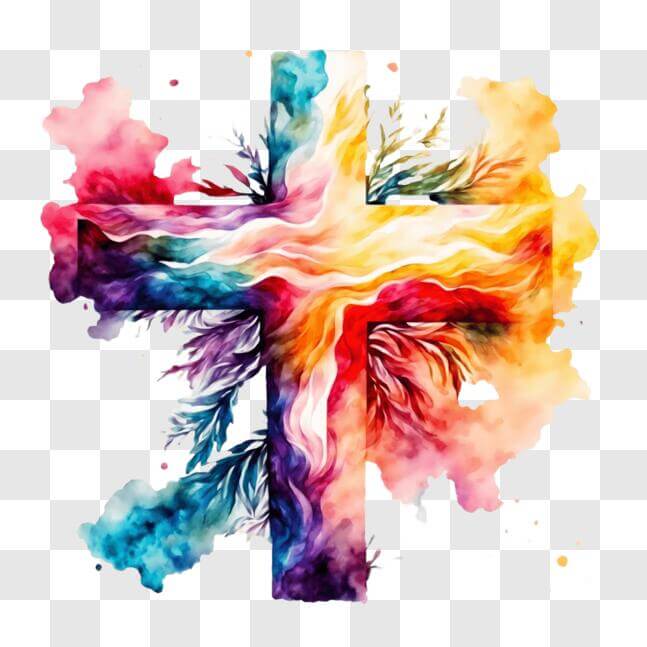 Download Colorful Watercolor Cross for Christian Faith and Spiritual ...