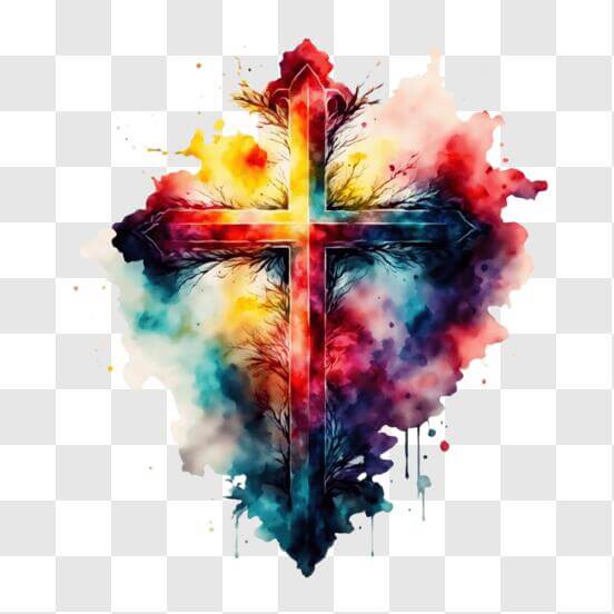 Download Colorful Cross with Paint Splatters PNGs Online - Creative Fabrica
