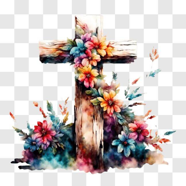 Download Wooden Cross with Colorful Flowers for Easter Decorations PNGs ...