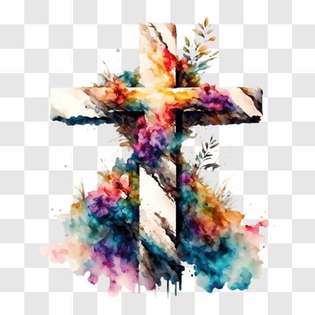Download Colorful Cross with Flowers - Christian Art and Decoration ...