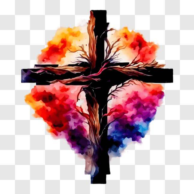 Download Cross with Colorful Trees for Churches and Temples PNGs Online ...