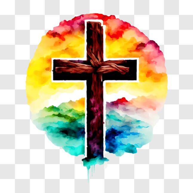Download Colorful Cross on Abstract Watercolor Background PNGs Online ...