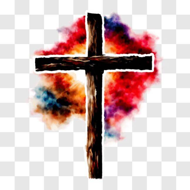 Download Abstract Wooden Cross with Colorful Clouds PNGs Online ...