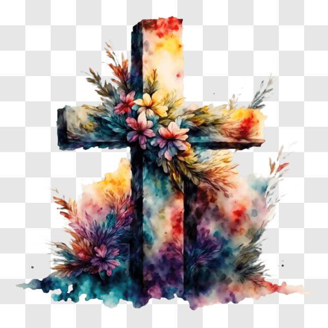 Download Colorful Cross with Flowers - Religious Decoration for Easter ...