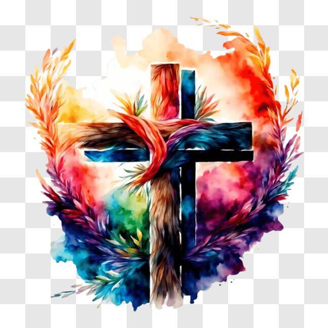 Download Religious Cross with Colorful Leaves PNGs Online - Creative ...
