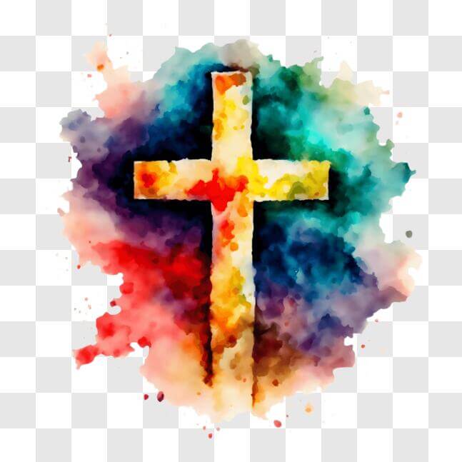 Download Colorful Watercolor Cross Symbolizing Christian Faith PNGs ...