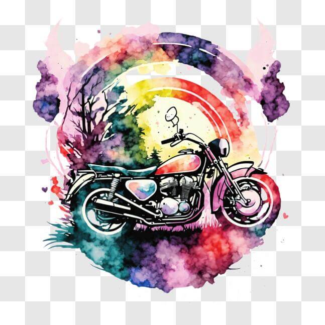 Download Colorful Motorcycle on Abstract Watercolor Background PNGs ...