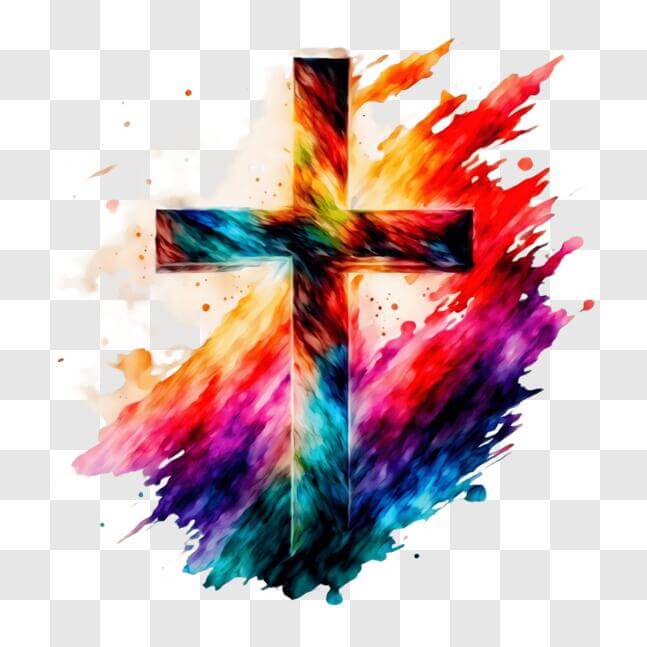 Download Colorful Cross with Paint Splatters PNGs Online - Creative Fabrica