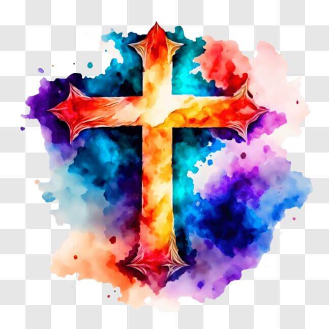 Download Colorful Cross on Abstract Watercolor Background PNGs Online ...