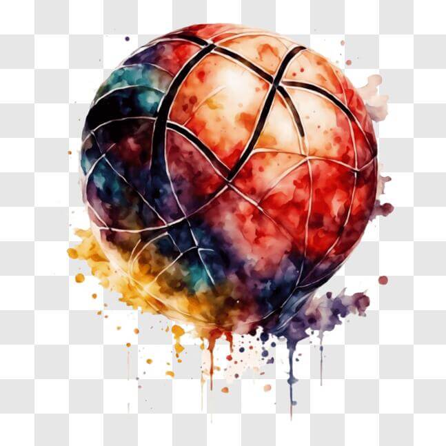 Download Colorful Basketball Ball with Watercolor Splatters PNGs Online ...