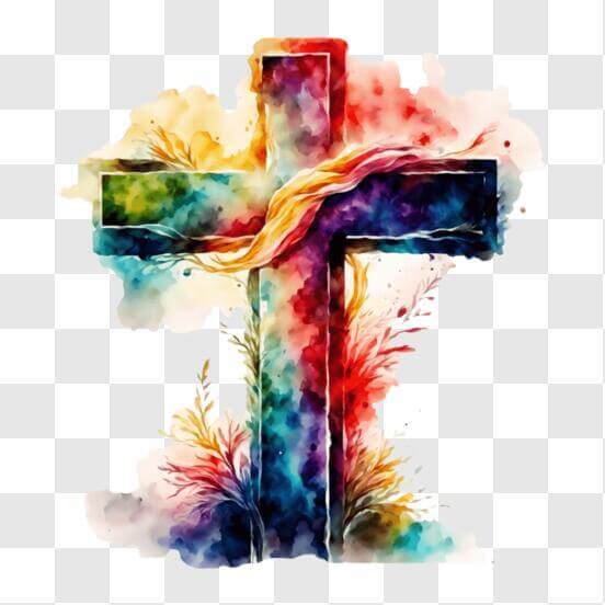 Download Colorful Cross with Jesus - Inspirational Christian Art PNGs ...