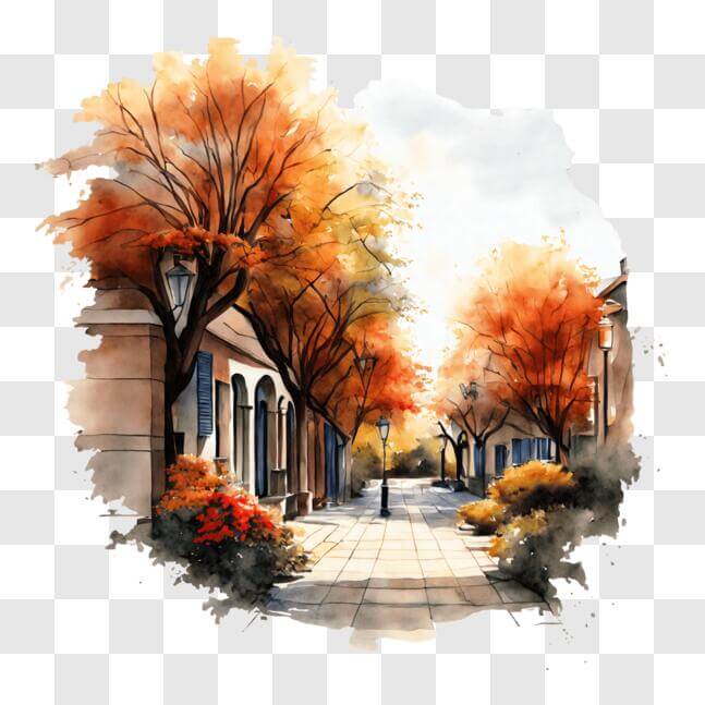 Download Autumn Street with Colorful Trees and Leaves PNGs Online ...