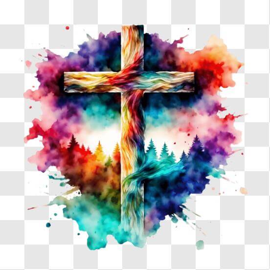Download Colorful Cross with Paint Splatters PNGs Online - Creative Fabrica