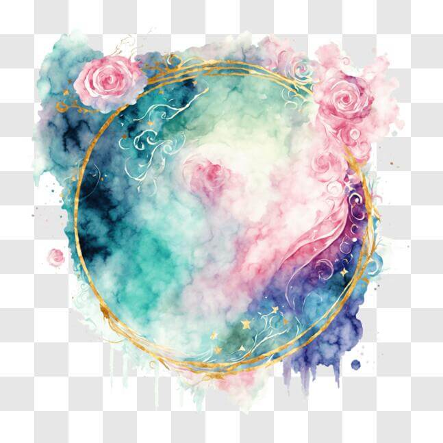 Download Watercolor Frame with Pink, Blue, and Green Roses PNGs Online ...