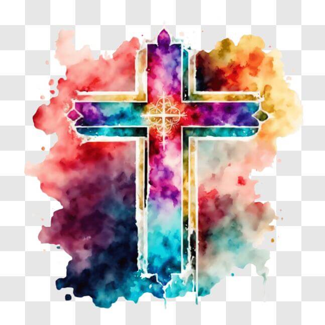 Download Colorful Cross with Watercolor Splashes representing Christian ...
