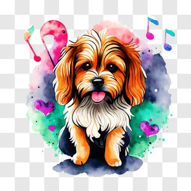 Download Brown Dog Sitting in Front of Colorful Music Notes PNGs Online ...