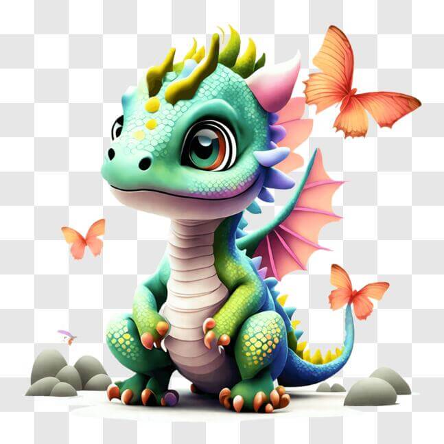 Download Cute Playful Dragon on Rocks with Butterflies PNGs Online ...