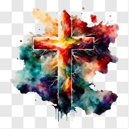 Download Colorful Paint Splatter Cross PNG Online - Creative Fabrica