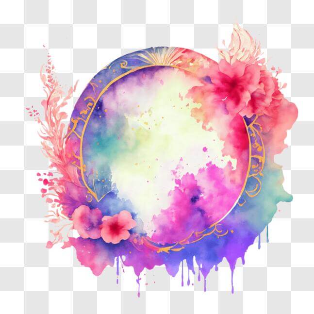 Download Circular Watercolor Frame with Colorful Flowers PNGs Online ...