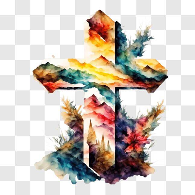 Download Colorful Cross with Mountains and Trees PNGs Online - Creative ...