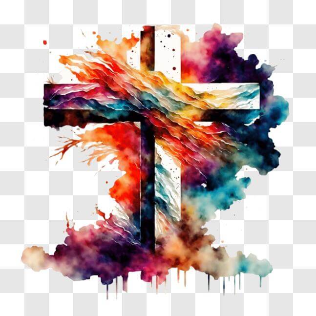 Download Colorful Cross with Paint Splashes PNGs Online - Creative Fabrica