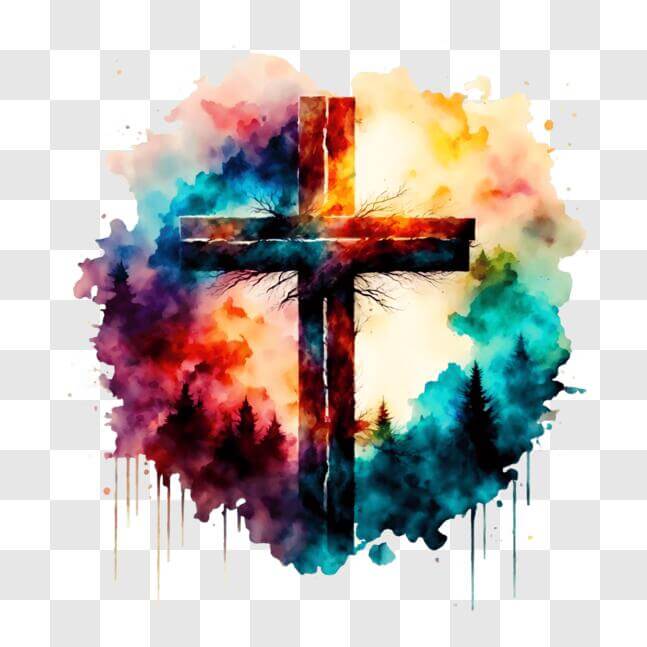 Download Colorful Cross with Paint Splatters PNGs Online - Creative Fabrica