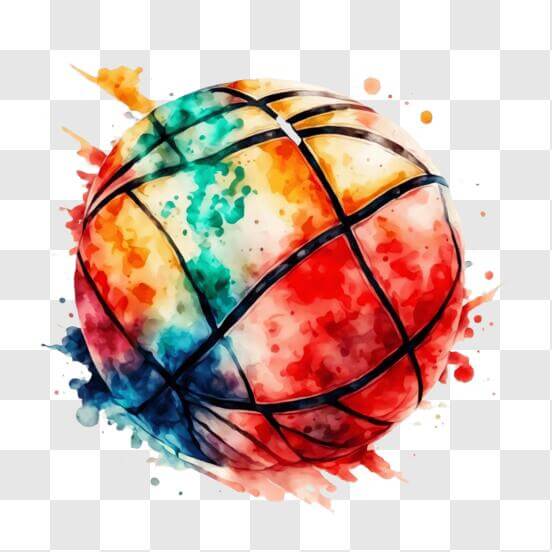 Download Colorful Basketball Ball with Watercolor Paint Splashes PNGs ...
