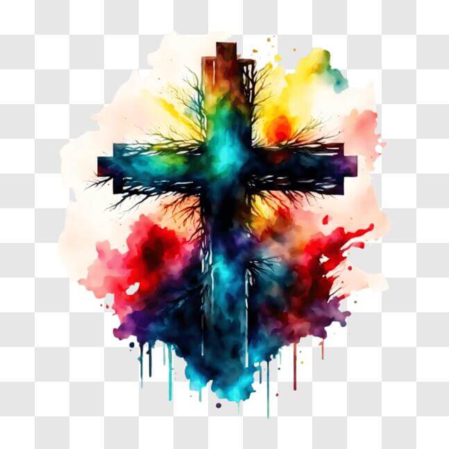 Download Colorful Paint Splatter Cross - Symbol of Christian Faith PNGs ...