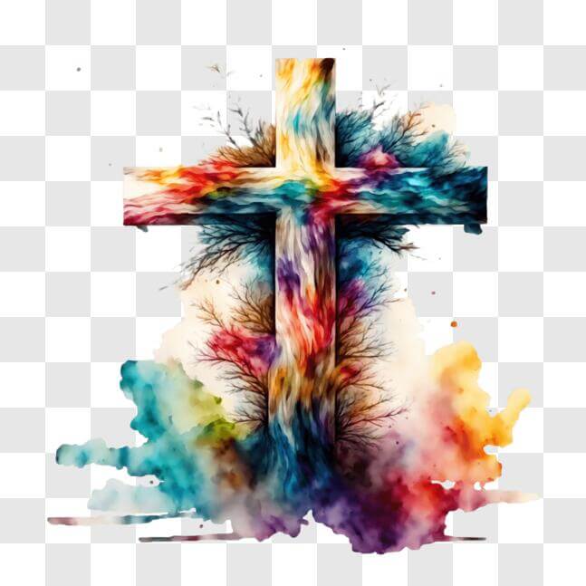 Download Colorful Watercolor Cross for Christian Faith and Decoration ...