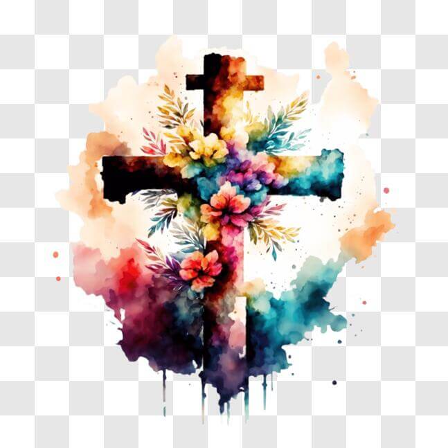 Download Colorful Cross with Flowers - Religious Artwork PNGs Online ...