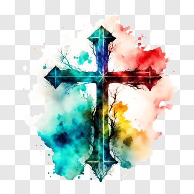 Download Colorful Paint Splash Cross - Representation of Christian ...