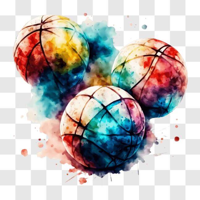 Download Colorful Basketball Balls in Watercolor Splash PNGs Online ...