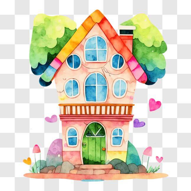 Download Colorful Cartoon House with Hearts and Flowers PNGs Online ...