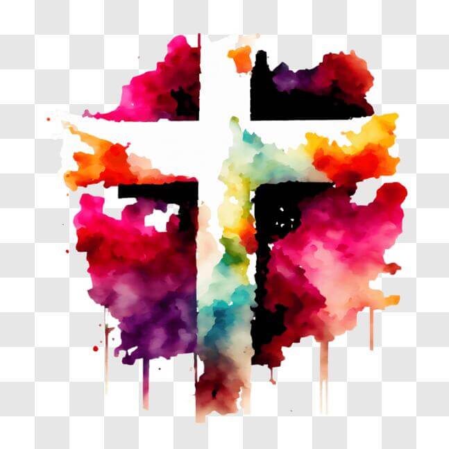 Download Colorful Paint Splatter Cross Symbolizing Christian Faith PNGs ...