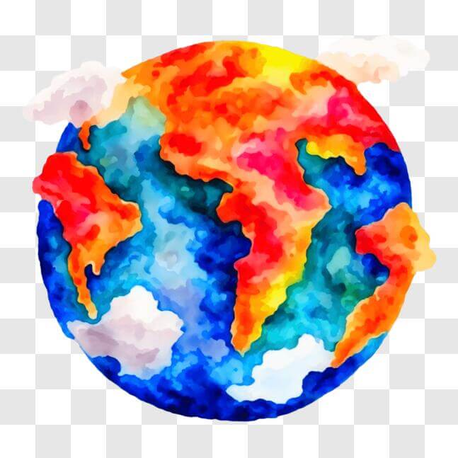 Download Colorful Watercolor Painting of Earth with Clouds PNGs Online ...