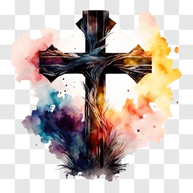 Download Colorful Cross with Watercolor Splashes - Symbol of Faith and ...