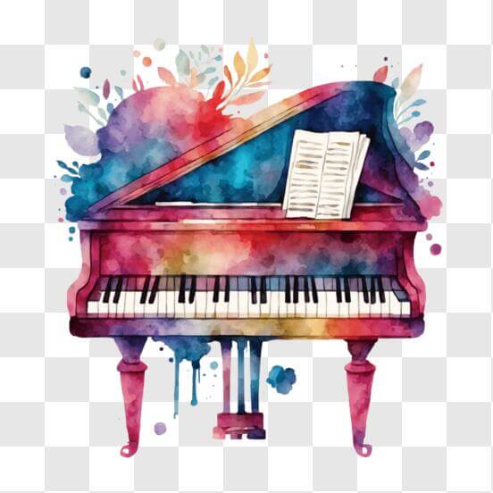 Download Watercolor Painting of a Grand Piano with Music Notes PNGs ...