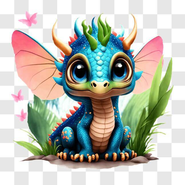 Download Small Blue Dragon in the Grass PNGs Online - Creative Fabrica