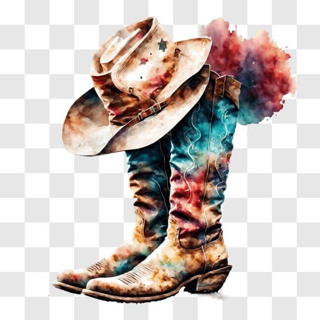 Download Authentic Western Style Cowboy Boots and Hat with Watercolor ...