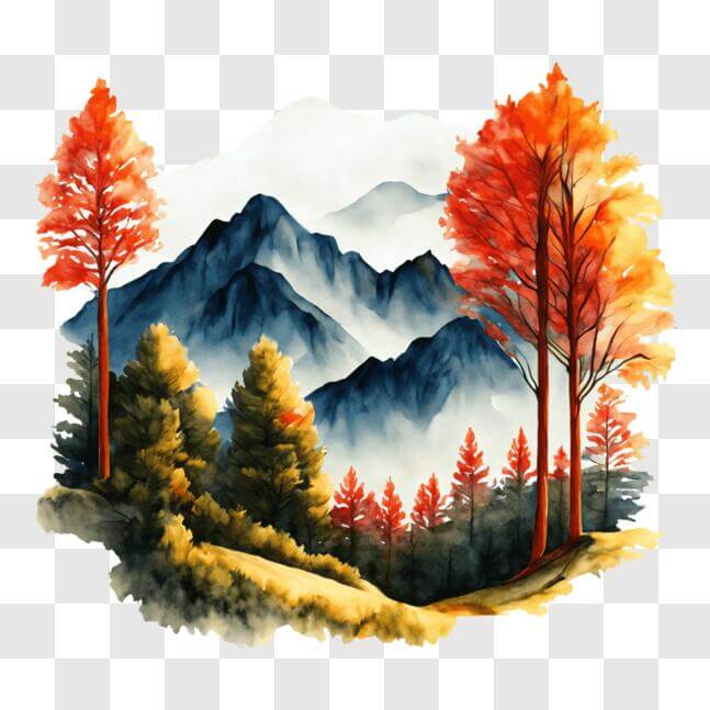 Download Autumn Landscape with Trees and Mountains PNGs Online ...