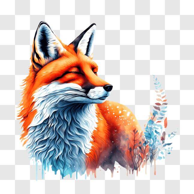 Download Abstract Painting of a Red Fox Surrounded by Plants and ...